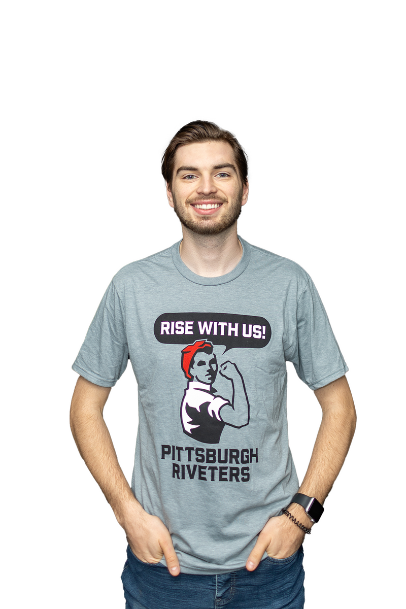 Riveters RISE WITH US T-shirt – Pittsburgh Riverhounds SC x Pittsburgh ...